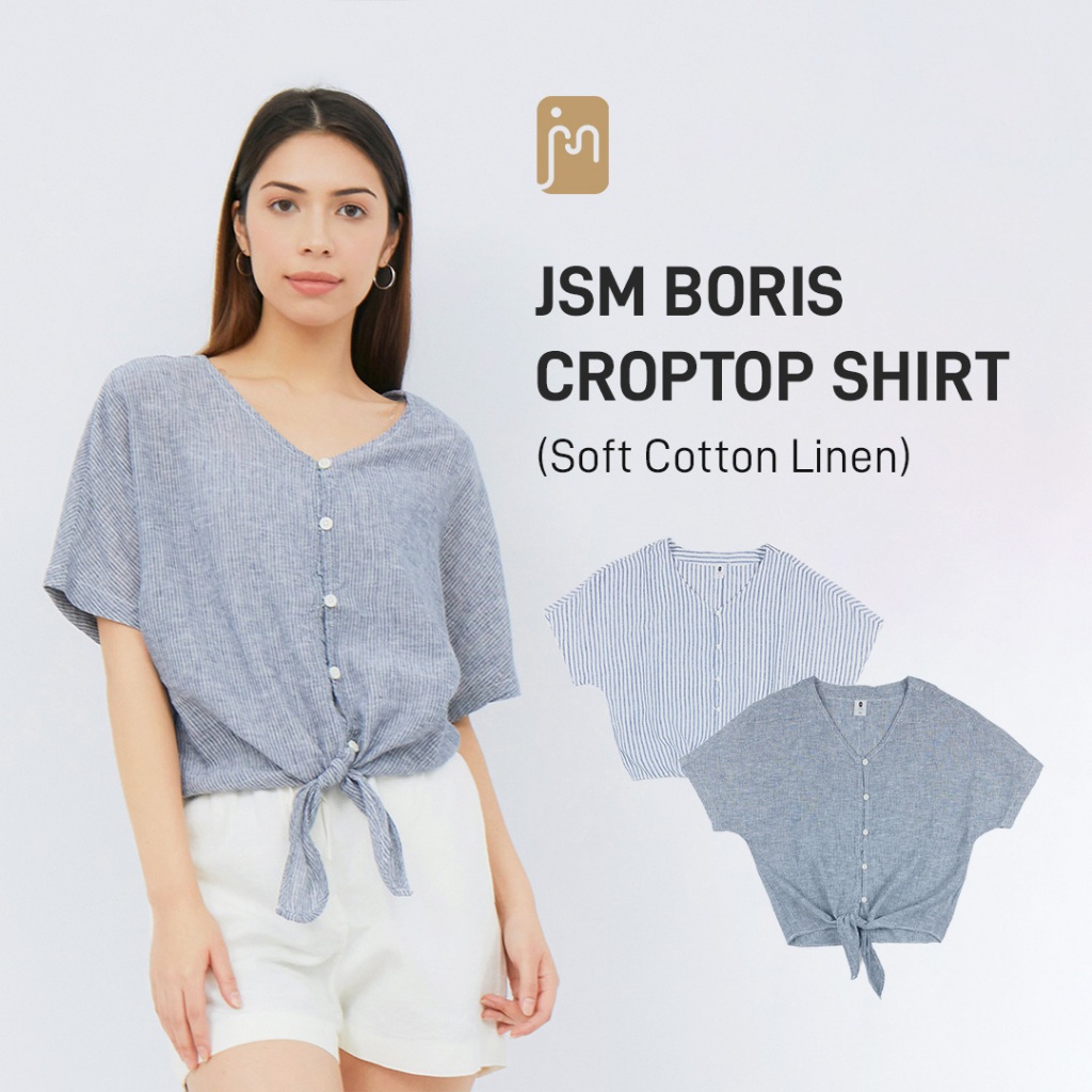 Jual JSM Atasan Kemeja Wanita - Lengan Pendek Crop Top BORIS Shirt Katun Linen | Shopee Indonesia