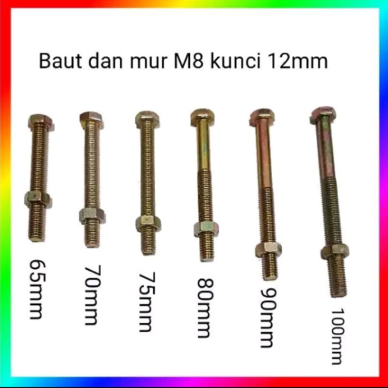 Jual (PAKET 25PCS)BAUT MUR KUNING M8X100 KUNCI 12 | Shopee Indonesia