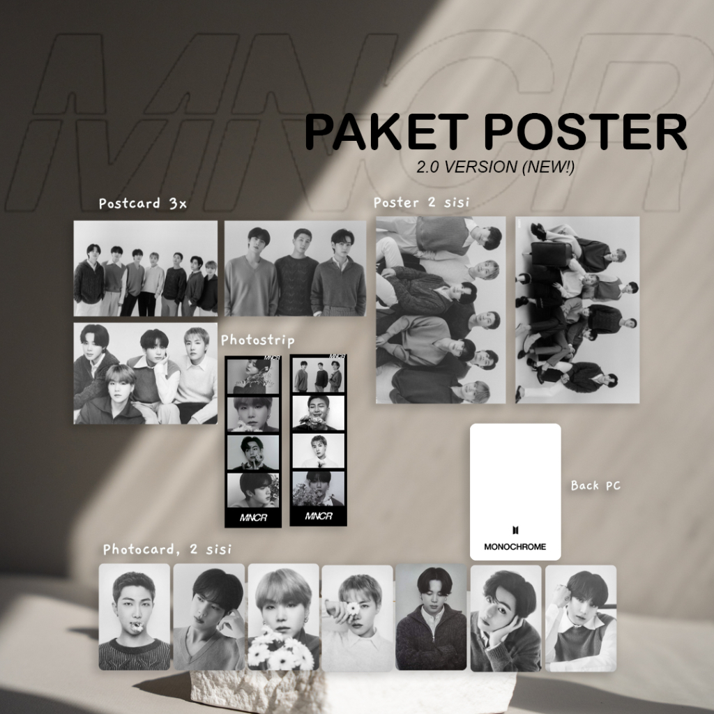 Jual Paket FANKIT MNCR Monochrome BTS, Photocard Poster Photostrip | Bisa COD | Shopee Indonesia