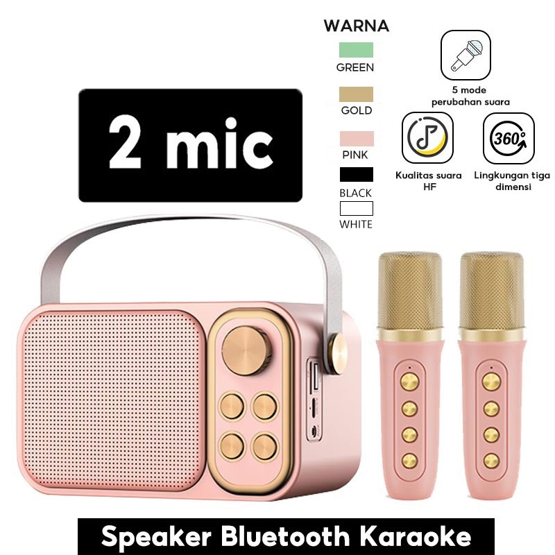 Jual Mic Speaker Bluetooth Karaoke Set 2 Microphone Portable Wireless Speaker Mini Hone Spiker ...