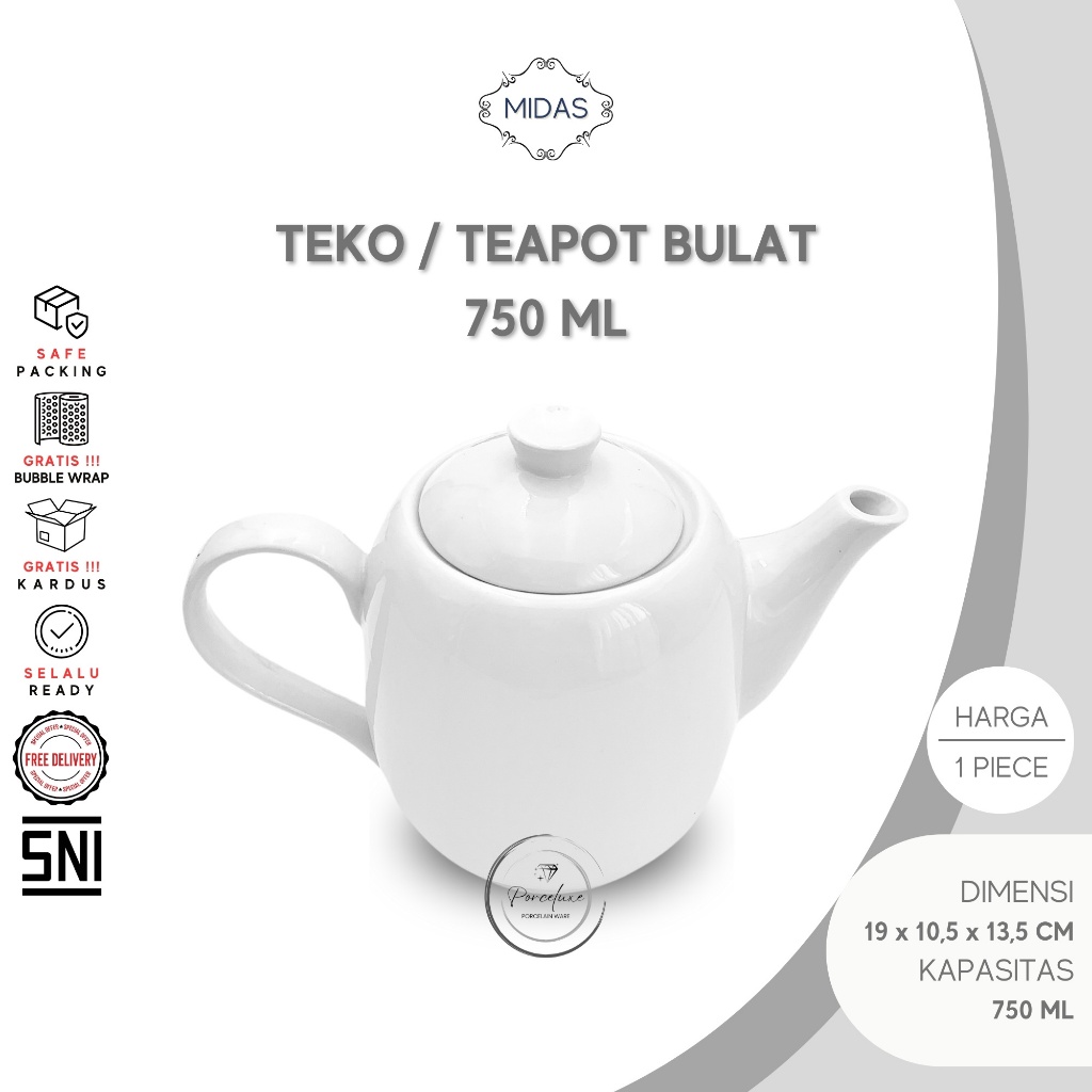 Jual Midas Teko Poselen Cameo Shape Bulat 10,5 cm Putih 750 ml Teapot ...