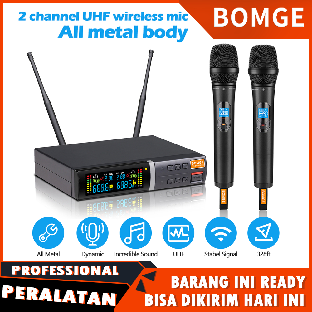Jual BOMGE Wireless Microphone,Metal Dual Professional UHF Microphone System for Home Karaoke ...