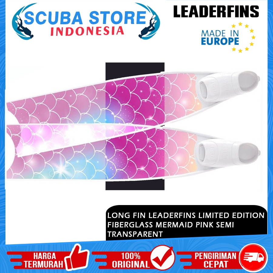 Jual Long Fin Leaderfins Fiberglass Mermaid Pink Semi Transparent Fins ...