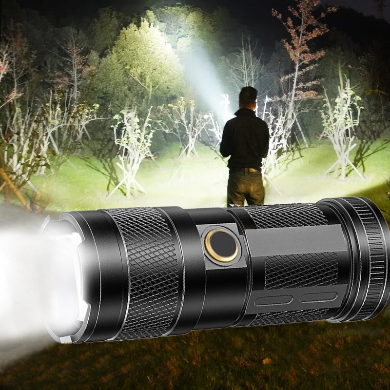 Jual Senter Kuat LED Super Terang Senter Luar Ruangan USB Isi Ulang Baterai 8100mah Senter Daya ...