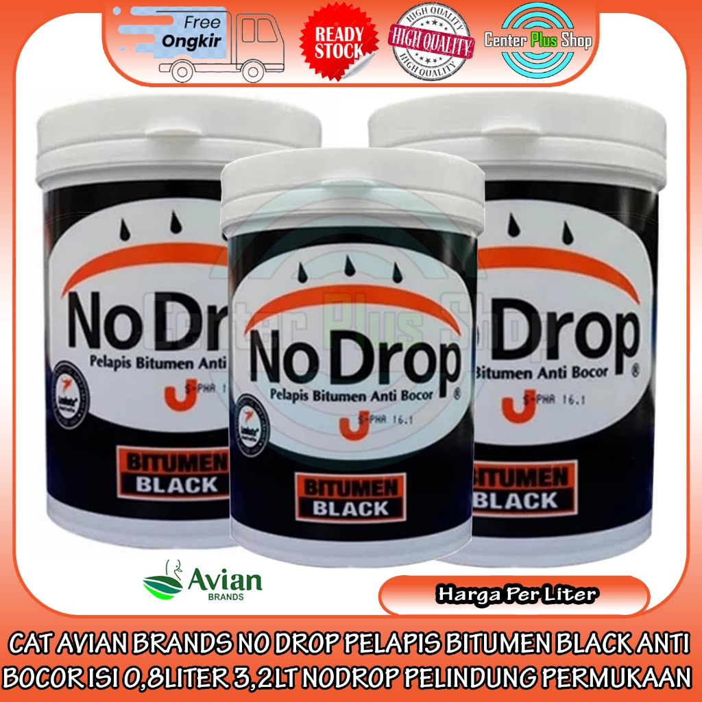 Jual CAT AVIAN BRANDS NO DROP PELAPIS BITUMEN BLACK ANTI BOCOR ISI 0,8LITER 3,2LT NODROP ...