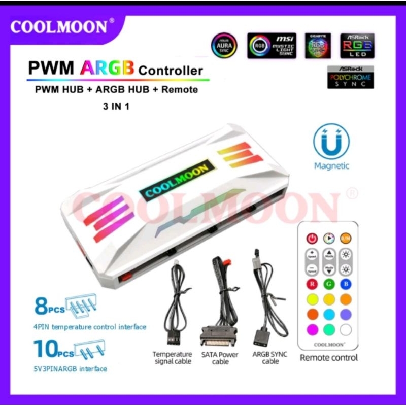 Jual COOLMOON REMOTE HUB CONTROLER ARGB PWM FAN SYNCRON CONTROLLER ...