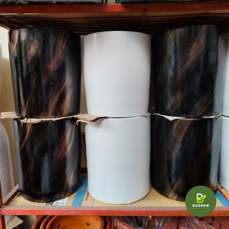 Jual Pot Silinder Marmer Hitam Emas dan Duco Putih | Pot Estetik Indoor ...