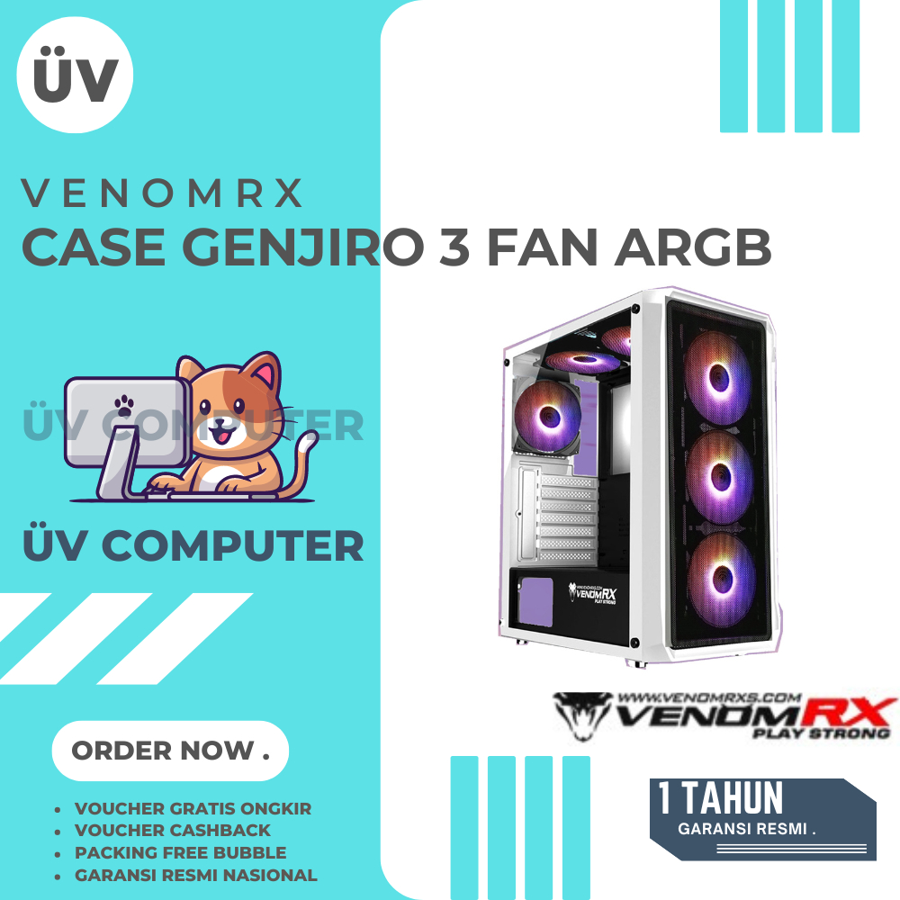 Jual Casing PC Komputer VenomRX Genjiro Mid Tower ATX Case 3 Fan ARGB | Shopee Indonesia