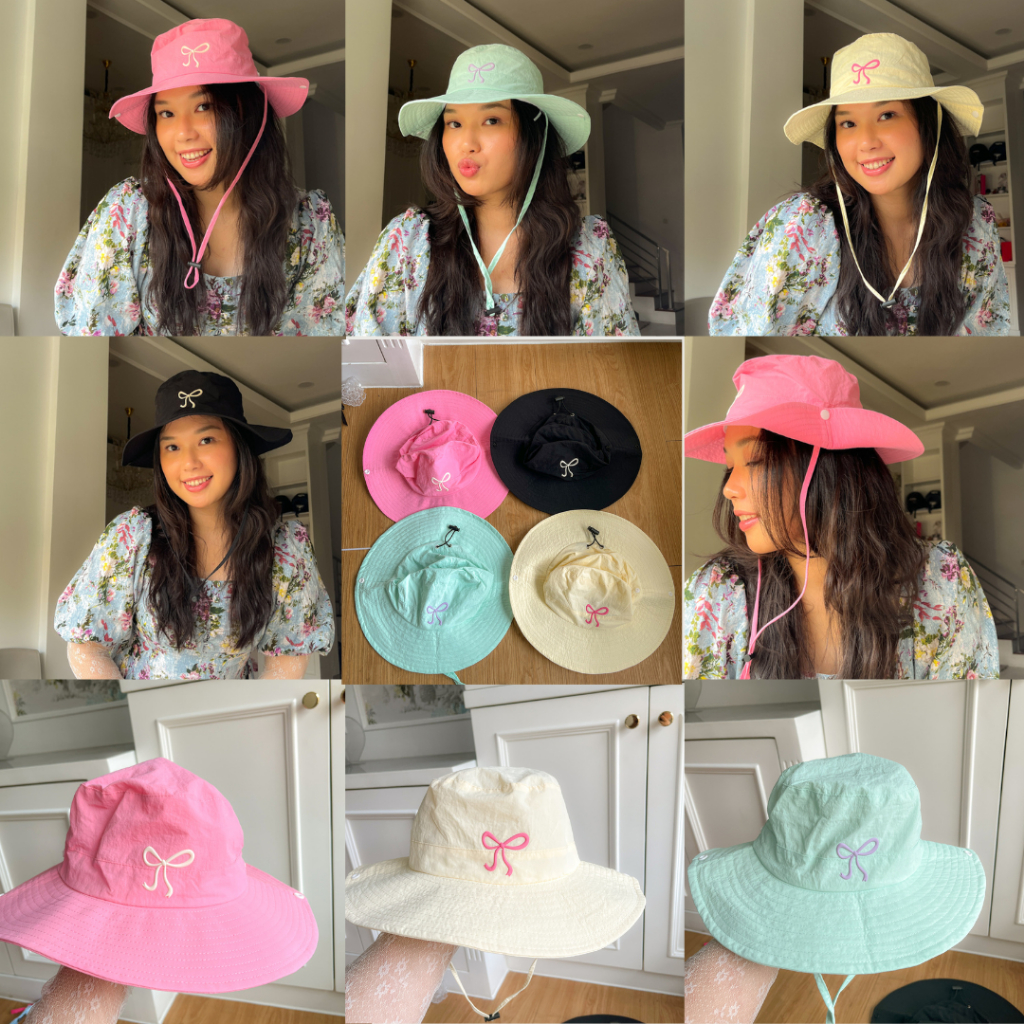 Jual Topi Pantai Coquette Pita / Topi warna Pastel Pita / Bucket Hat ...