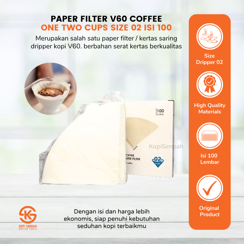 Jual Paper Filter Kopi V60 Size 02 One Two Cups isi 100 Lembar Filter ...
