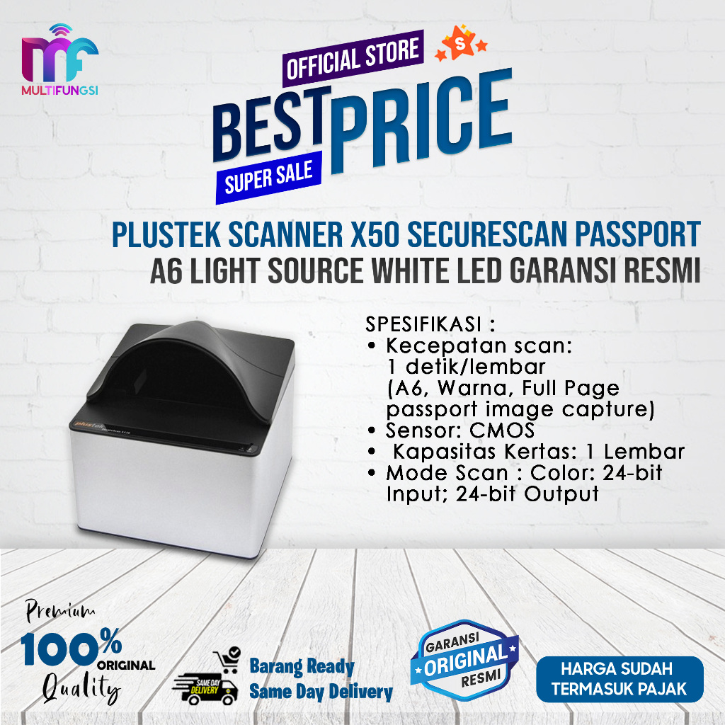 Jual Plustek Scanner X50 SecureScan Passport A6 Light Source White LED ...