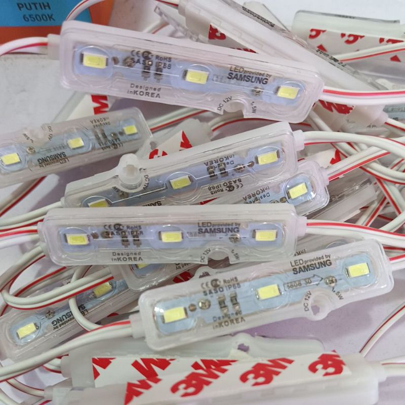Jual lampu led modul 3 mata saso samsung 1.5W DC 12V putih cool white harga 50pc | Shopee Indonesia