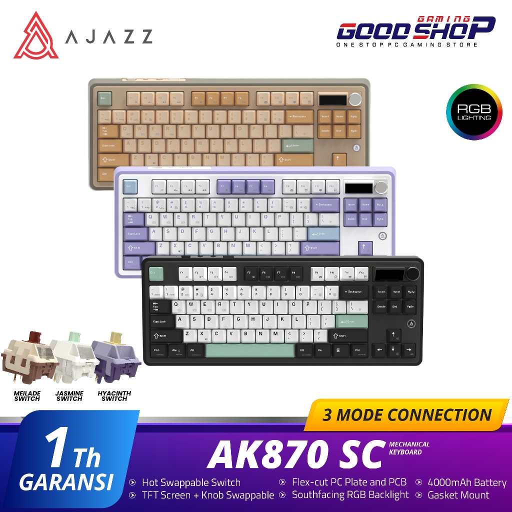 Jual Ajazz AK870 Gasket Mounted Hotswappable TKL Wireless Gaming ...