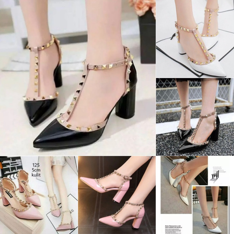 Jual SEPATU WANITA VALENTINO HIGH HEELS HAK 5cm KOTAK TAHU HITAM PUTIH ...