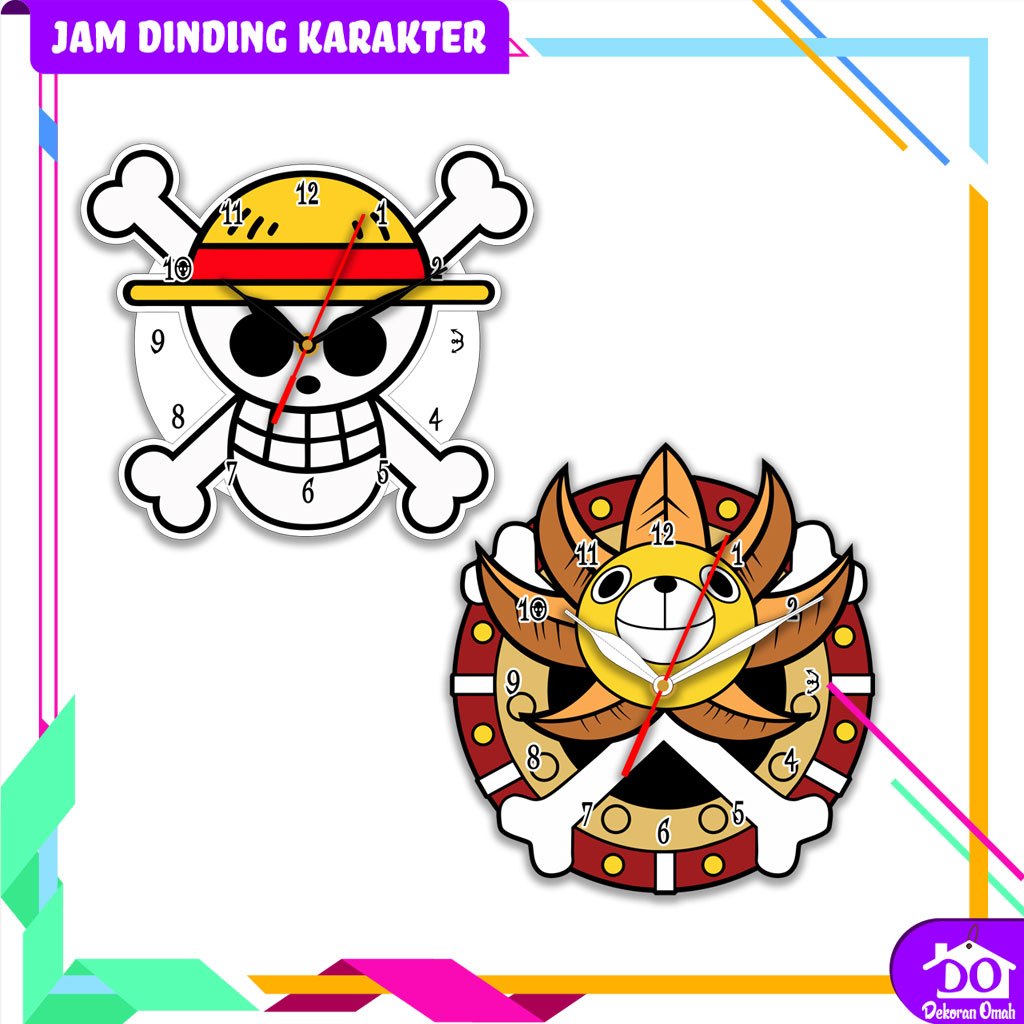 Jual JAM DINDING KARAKTER KAYU UNIK ANAK ANIMASI ONE PIECE STRAW HAT ...