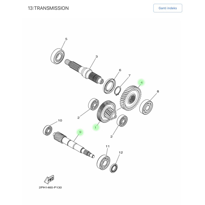 Jual GEAR BOX SET 3 JENIS 2PH ORI TRANSMISI MIO M3 SOUL GT 125 AS PULLY ...
