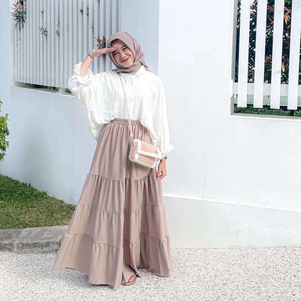 Jual Bagus Dipakai Mirabel Skirt by Nasyaid Rok 4 susun Rok rempel Rok ...