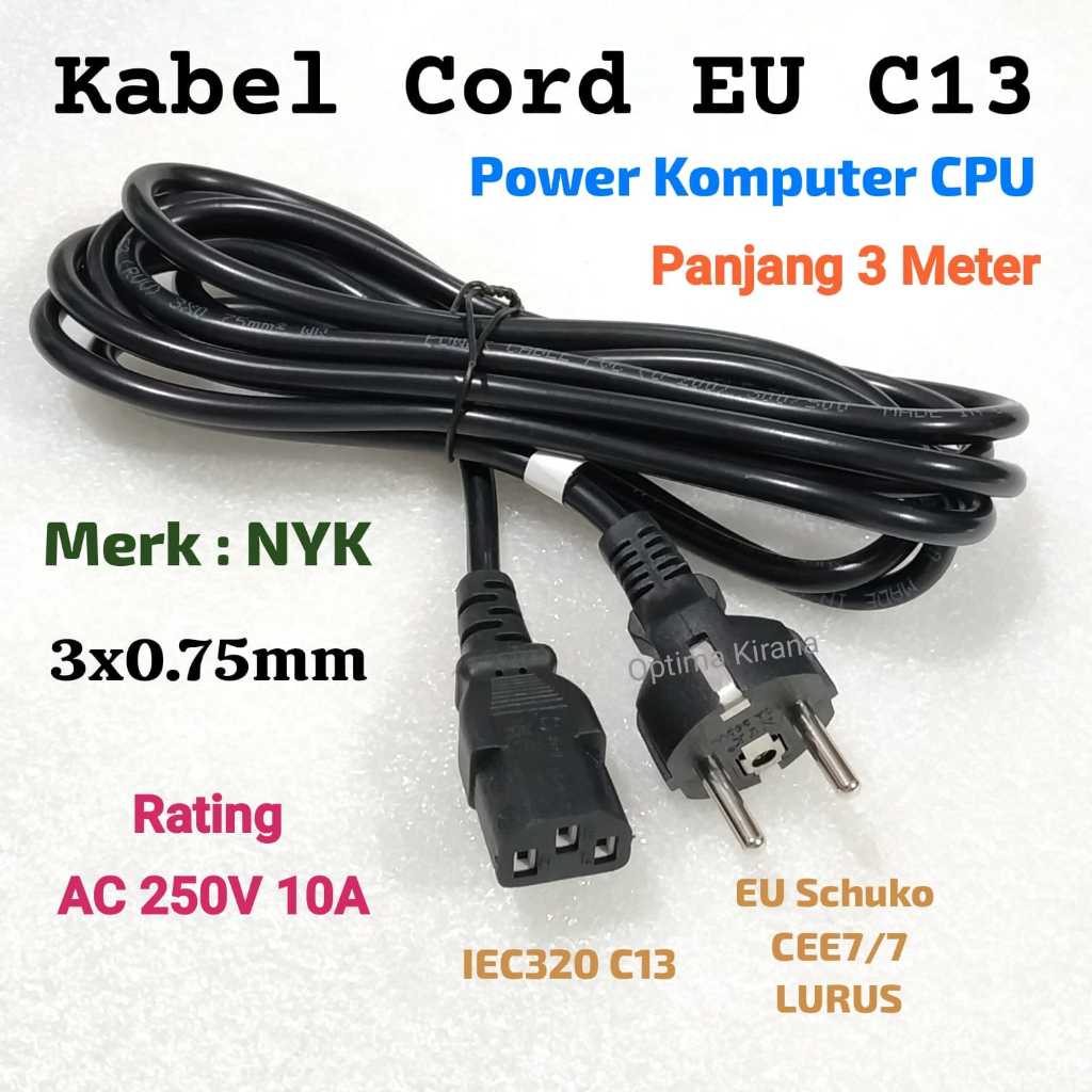 Jual Kabel Power AC Cord 3 Meter Plug CEE7 Schuko Lurus EU to C13 PC ...