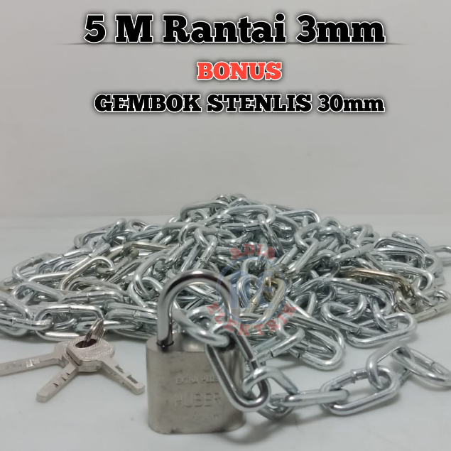 Jual Paket Gembok Rantai 5m + Bonus Gembok Kunci Rumah Pagar Gudang ...