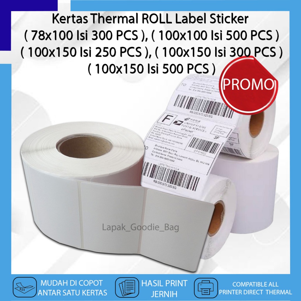 Jual Kertas Thermal LABEL STICKER 78x100 100x100 100x150 ROLL Kertas ...