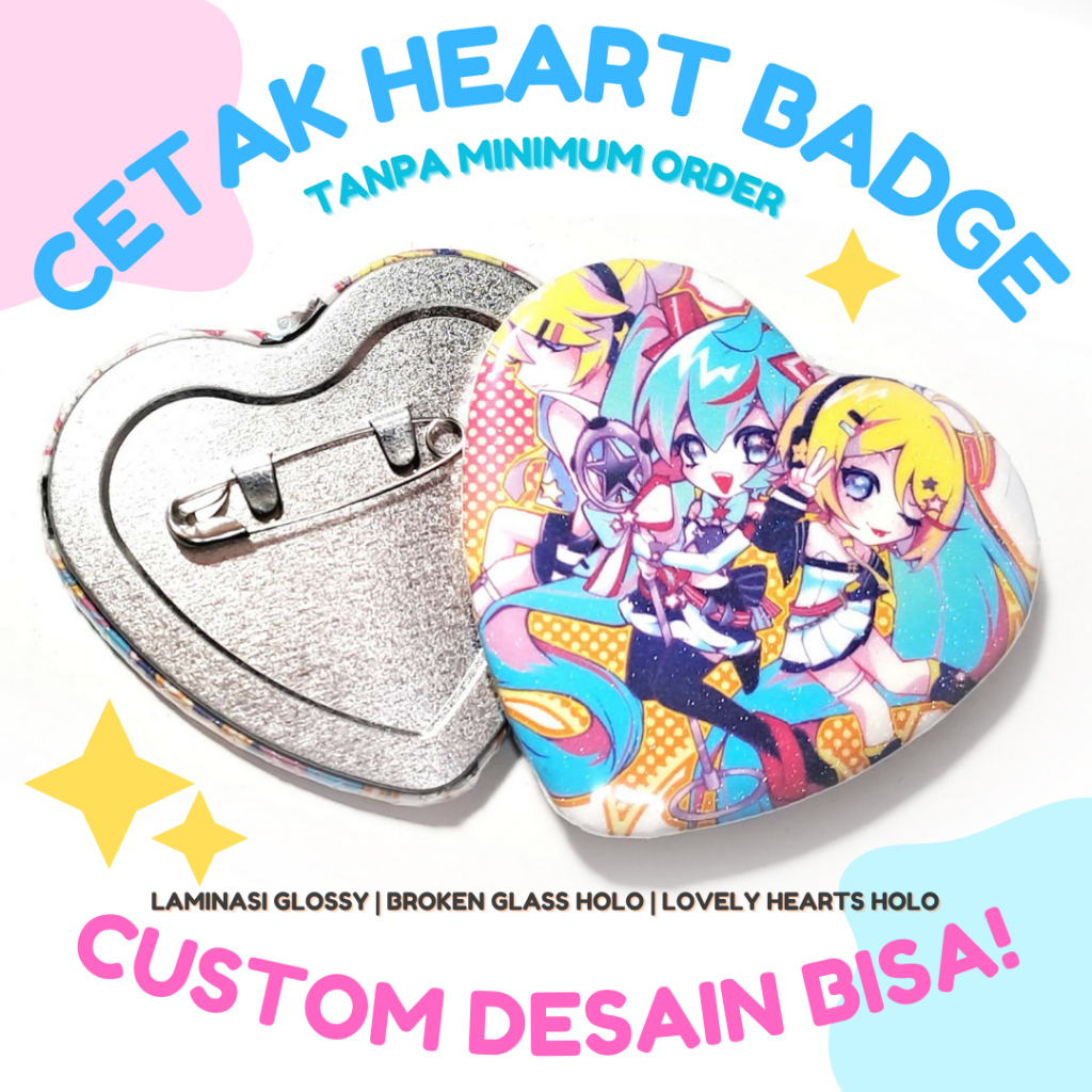 Jual Cetak Heart Badge Tanpa Minimum Order || CUSTOM (52x57mm) Button Pin (Laminasi Holo ...