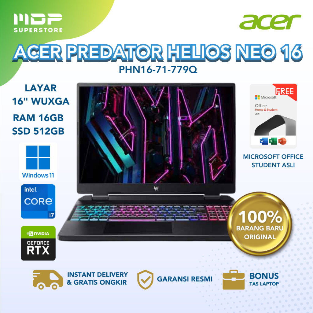 Jual LAPTOP ACER PREDATOR HELIOS NEO 16 PHN16-71-779Q : CORE I7-13700HX ...
