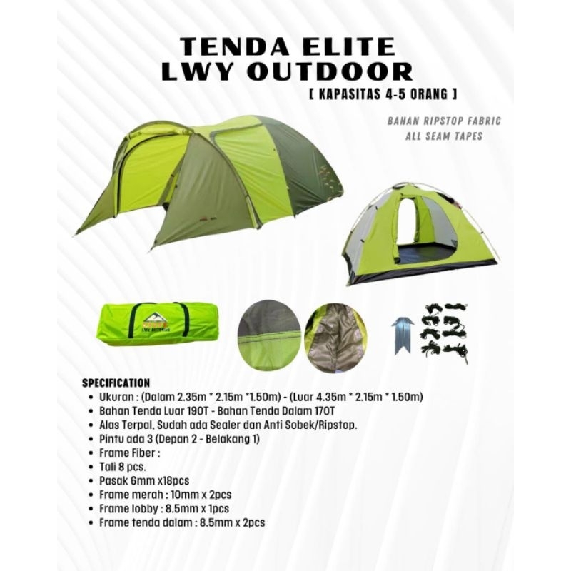 Jual Tenda camping kemping gunung keluarga dome 5 orang 2 pintu bahan ...