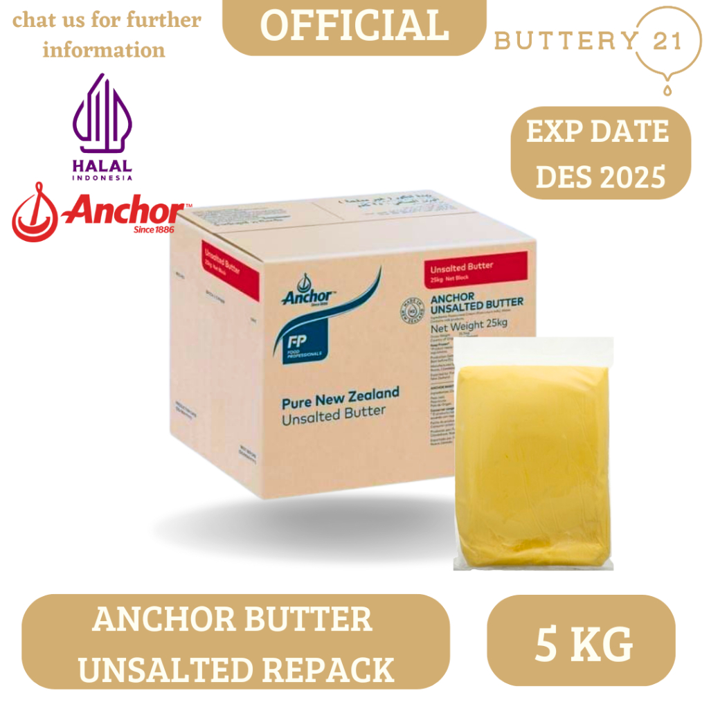 Jual ANCHOR BUTTER UNSALTED 5 KG/BUTTER REPACK 5 KG | Shopee Indonesia