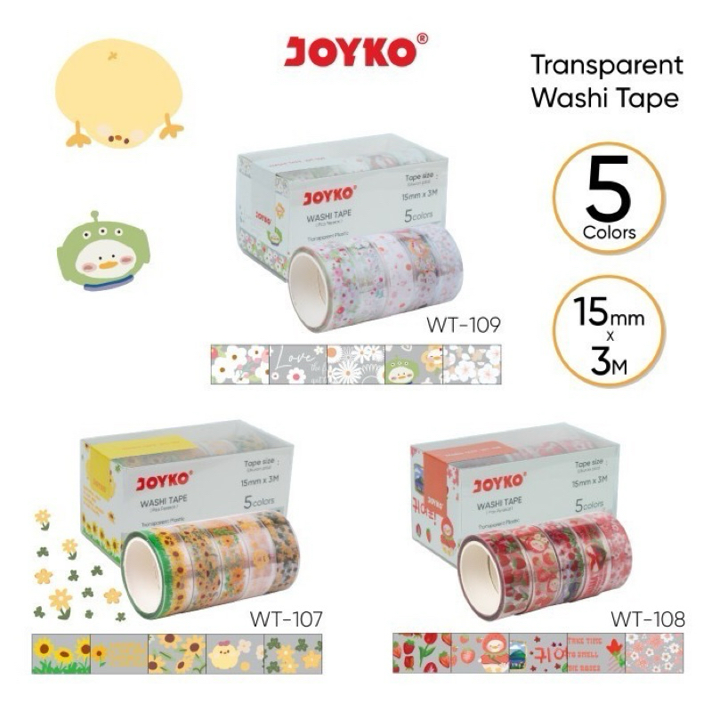 Jual Washi Tape Pita Perekat Selotip Kertas Warna Joyko WT-107-109 (1 ...