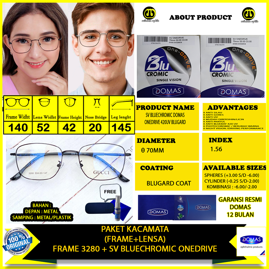 Jual PAKET KACAMATA BLUECHROMIC ONEDRIVE NIGHT VISION DOMAS FRAME 3280 | Shopee Indonesia