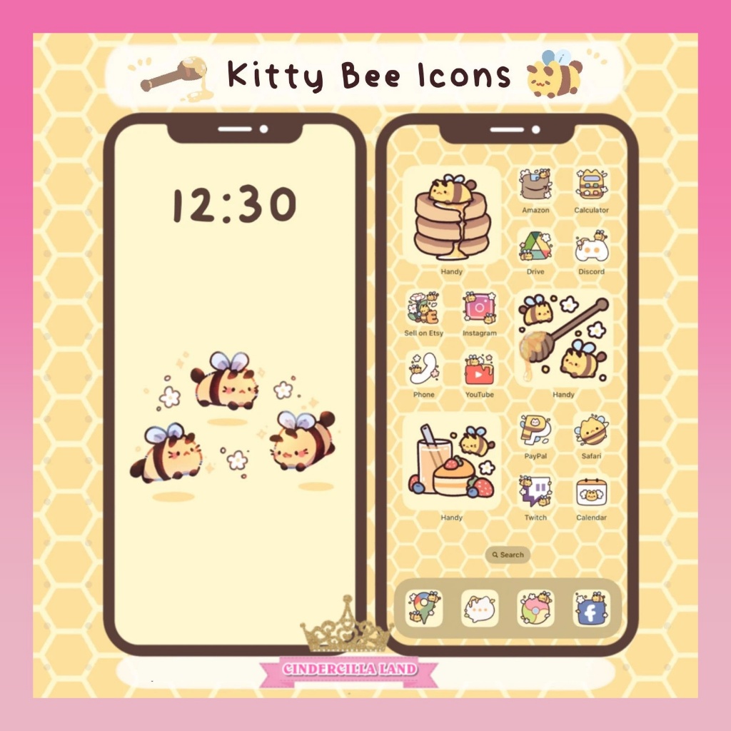 Jual CINDERCILLA LAND IOS ANDROID THEME / Kitty Bees App Icon Set | Kawaii Aesthetic Theme for ...