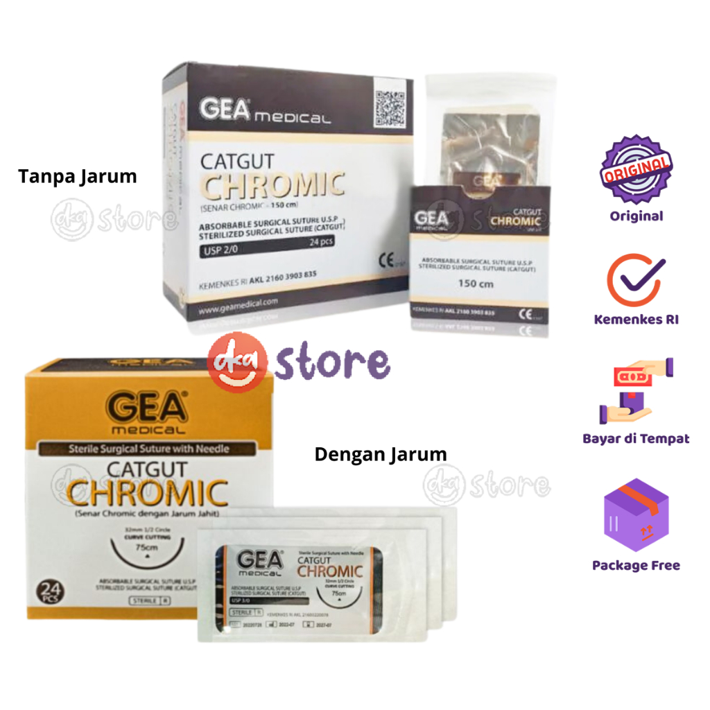 Jual (Box) Catgut Chromic Gea / Benang Jahit dengan Jarum Operasi Medis ...