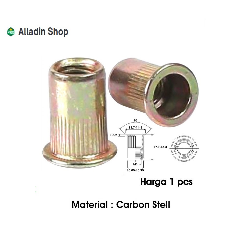 Jual M8 Mur Rivet Nut Rivnut Kuning Besi Carbon Steel Nut insert Tanam insert M8 | Shopee Indonesia