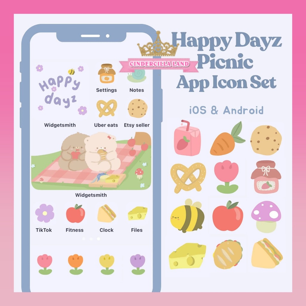 Jual CINDERCILLA LAND IOS ANDROID ICONS / Happy Dayz Picnic App Icon ...
