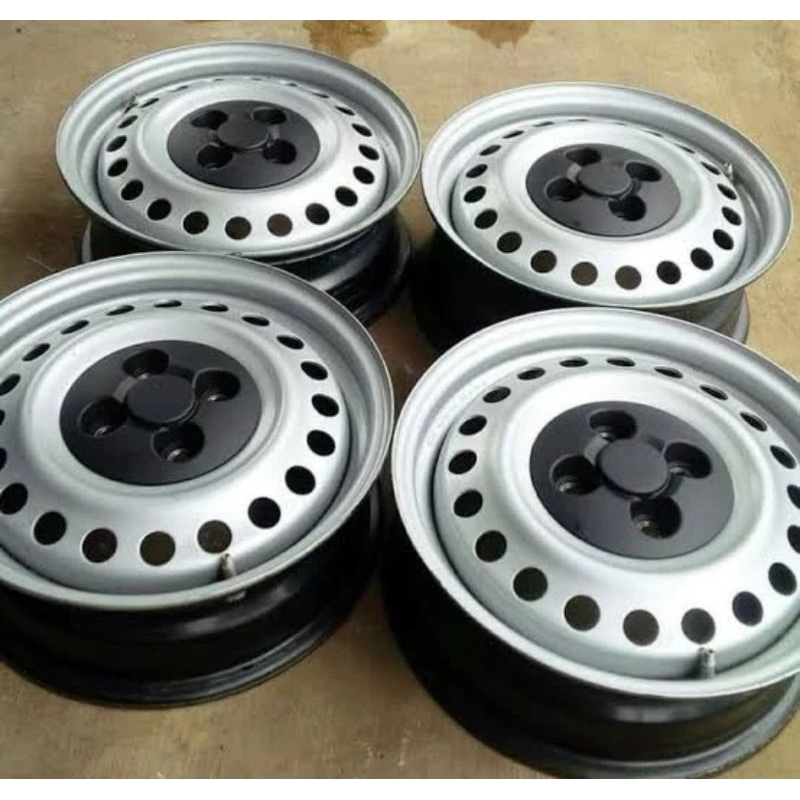 Jual 4 velg kaleng r14 pcd 100 brio + 4 dop | Shopee Indonesia
