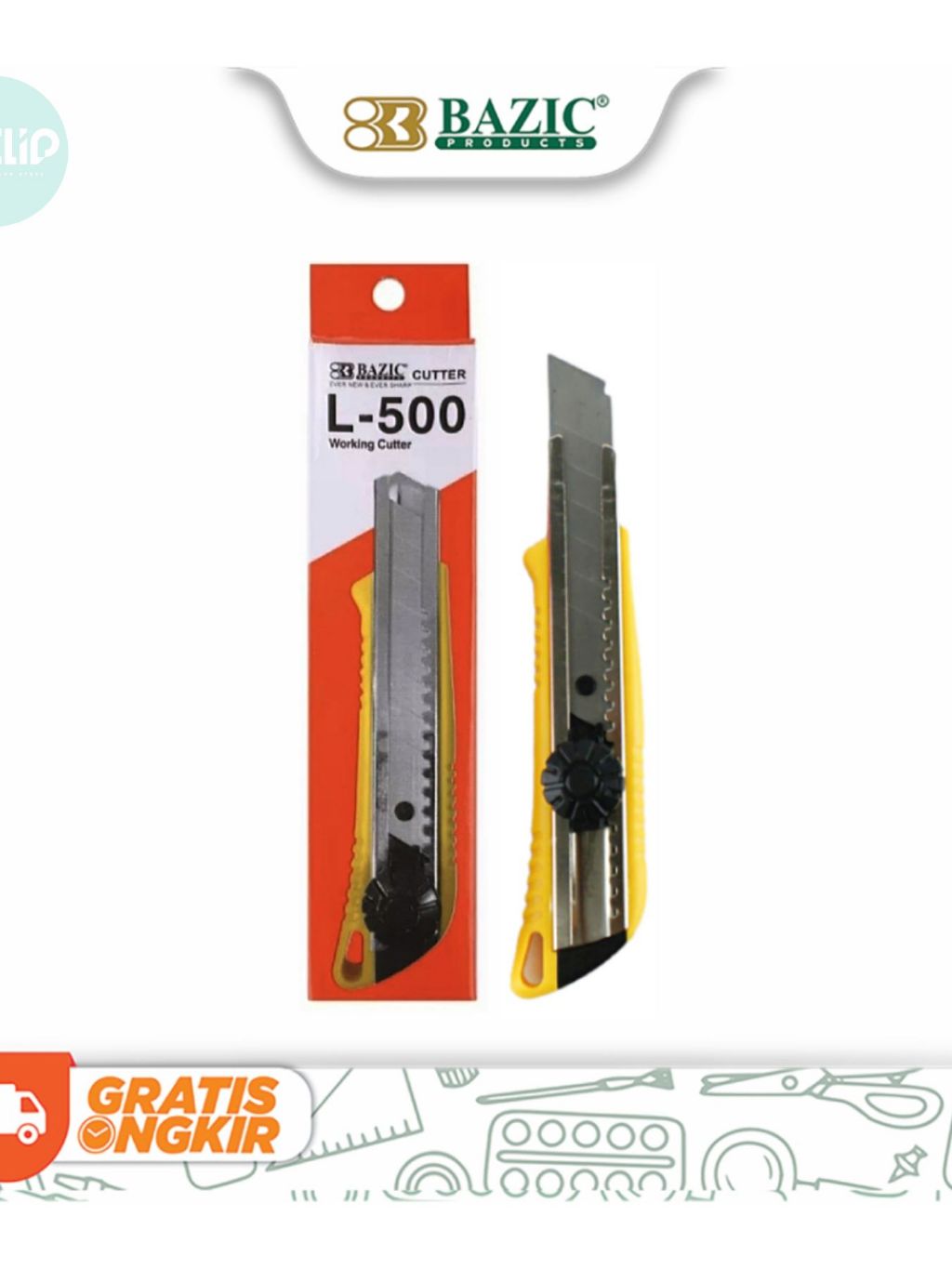 Jual CUTTER BESAR BAZIC L-500 Pemotong Kertas Kardus Serbaguna/Cutter L ...