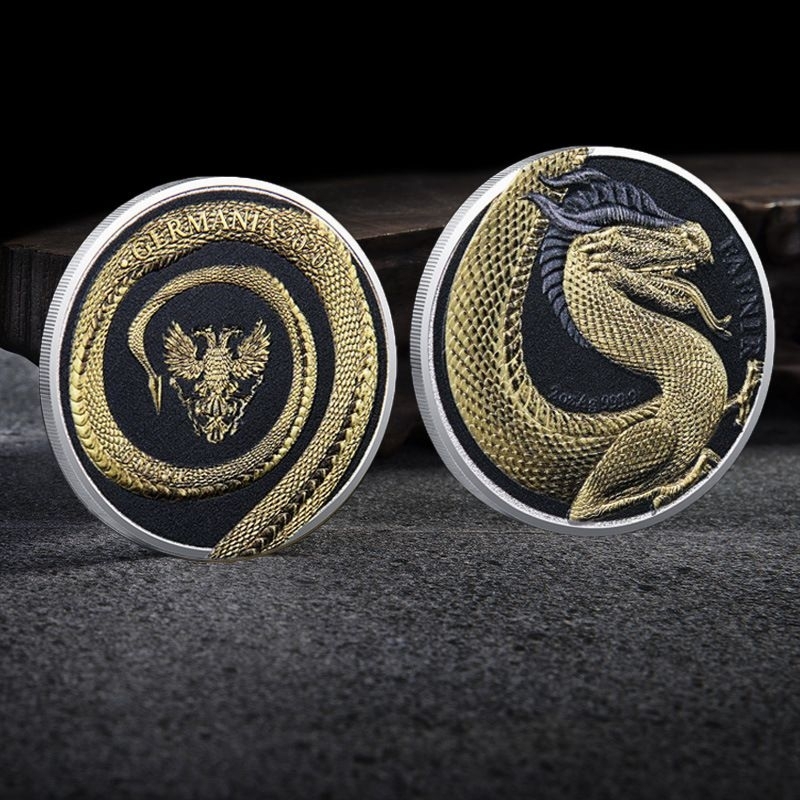 Jual koin perak silver souvenir naga dan batu permata blue saphire ...