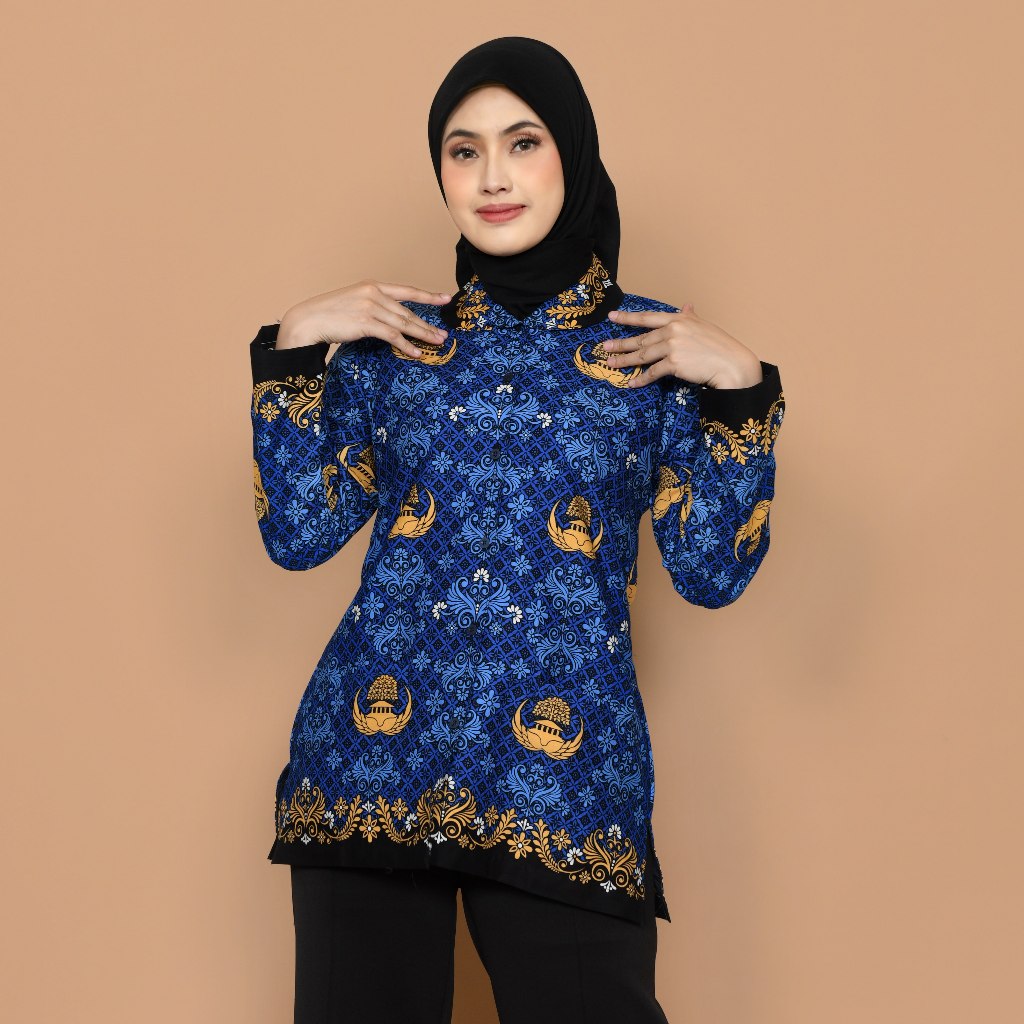 Jual MOERBA (BONUS DUS) Kemeja Batik Baju Korpri Wanita Terbaru 2023 Furing Lengan Panjang Bahan ...