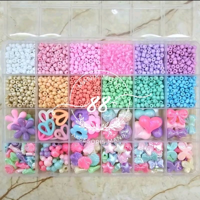Jual Set manik manik 1 box 24 sekat / manik manik 3mm / manik mix Mote ...