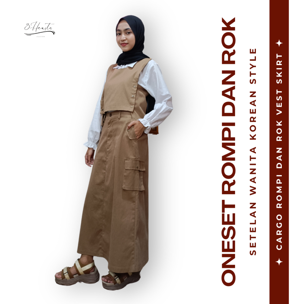Jual 3Hearts Oneset Cargo Rompi Korean Style dan Rok Vest Skirt ...
