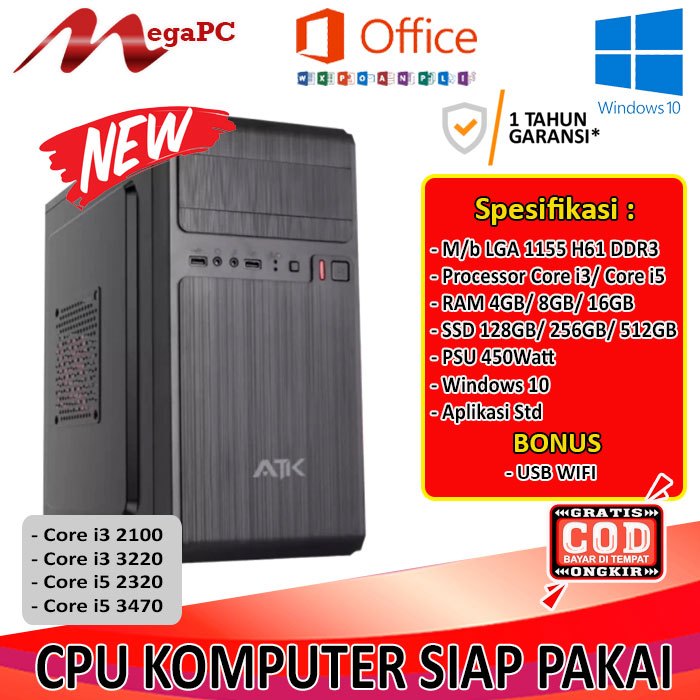 Jual PC CPU RAKITAN H61 CORE I3 / CORE I5 + RAM + SSD + Windows 10 ...