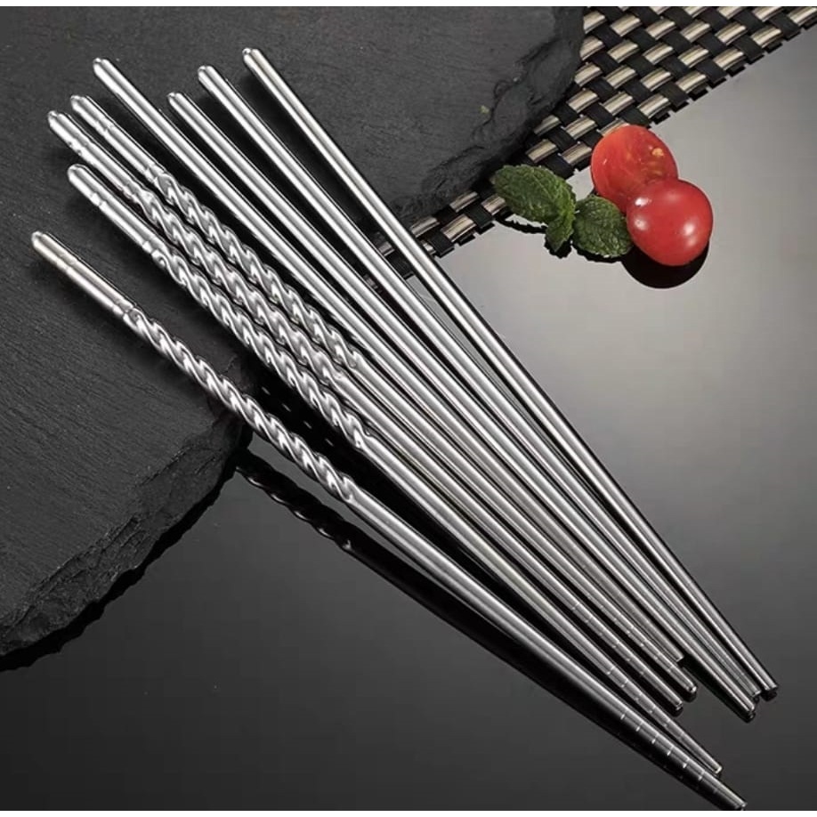 Jual Sumpit Makan Korea Stainless Steel Isi 5 Pasang Sumpit Tebal Alat ...