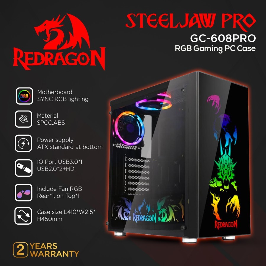 Jual Redragon RGB Gaming PC Case STEELJAW PRO - GC-608PRO | Shopee Indonesia