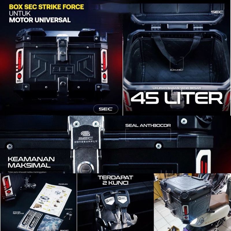 Jual BOX BELAKANG BOX SEC STRIKE FORCE UNIVERSAL 45 LITER TOP BOX ...