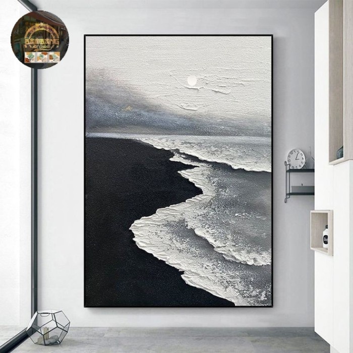 Jual HIASAN LUKISAN DINDING RUANG TAMU OCEAN TEXTURE ART BLACK WHITE ...