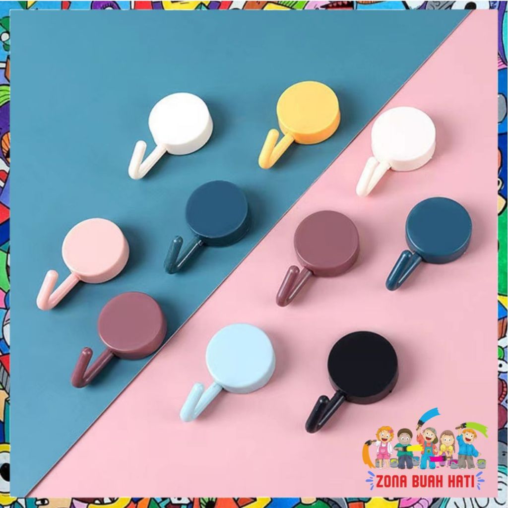 Jual ZBH Gantungan Hook Bulat Polos Tempel Tembok Wall Hook Stiker ...