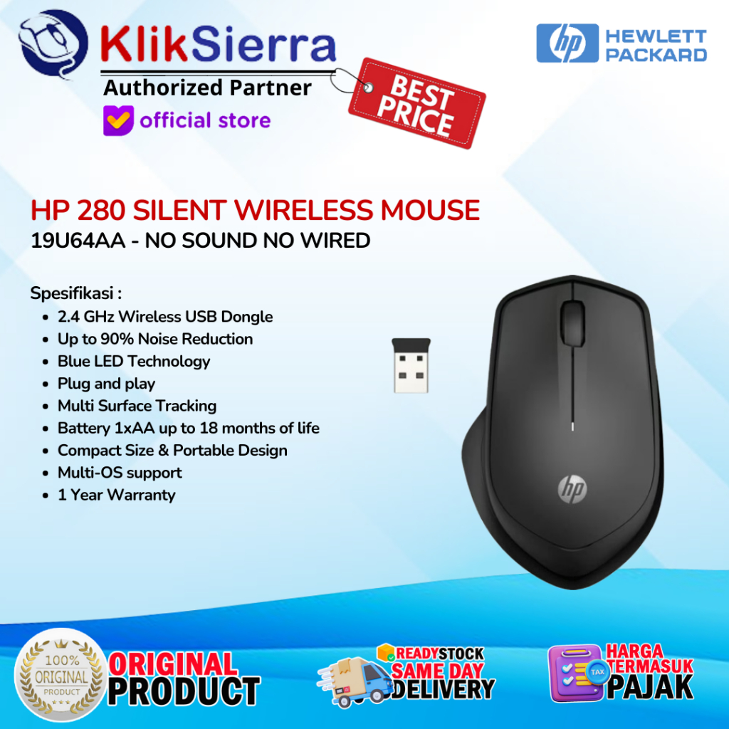 Jual HP 280 Silent Wireless Mouse - Multi-OS Support - Multi Surface Tracking - HP280 19U64AA ...