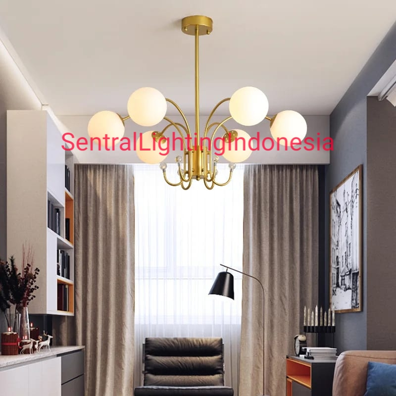Jual SL90039/6+1 LAMPU HIAS GANTUNG PLAFON MEWAH ELEGAN GOLD BULAT ...