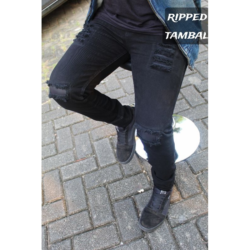 Jual Celana Jeans Pria Sobek Tambal Slimfit / Celana robek robek pakai ...