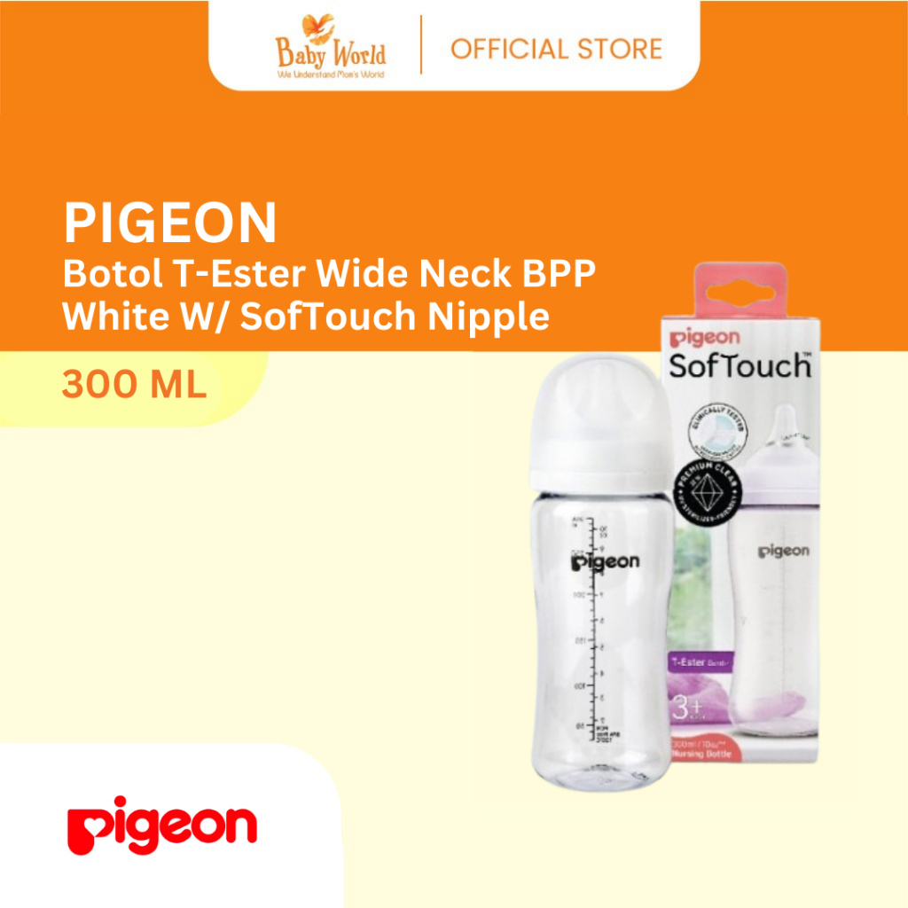 Jual PIGEON BOTOL T-ESTER WIDE NECK BPP 300ML WHITE W/ SOFTOUCH NIPPLE | Shopee Indonesia